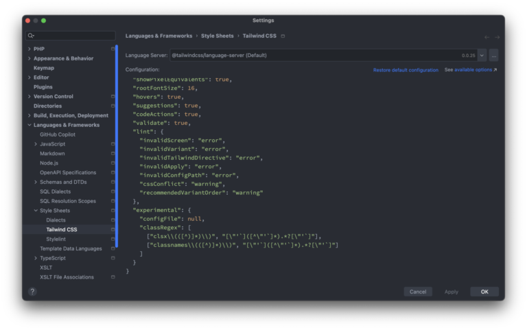 【PHPStorm】TailwindCSSのサジェストをclsxやclassnamesでもできるようにする設定 – よしあかつきのメモ帳